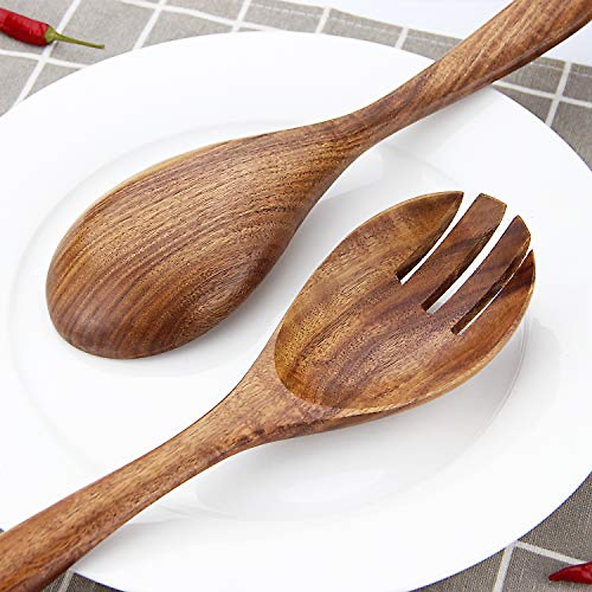 Salad Tongs, Salad Servers, Salad Tongs for Serving, AOOSY 10.2 inches Acacia Wood Serving Utensils Set Salad Mixing Dinner Fork and Spoon Long Handle Salad Server Set Kitchen Cooking Utensil
