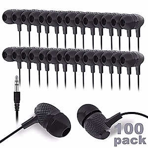 Wholesale School Earbuds Headphones 100 Pack Bulk Earphones for Classroom Students Kids Teens Children Gift and Adult (100 Black)