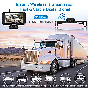 DALLUX Wireless Backup Camera with Stable Digital Signal,5 Inch Monitor+HD 1080P Front/Rear View Night Vision Waterproof Camera for Car,Pickup,Truck,RV,SUV,Van,Camper License Plate Easy Installation