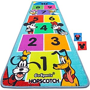 Disney Mickey and Friends 6.5 ft Hopscotch Rug by GoSports - Indoor/Outdoor Playroom Game for Kids