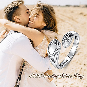 PROESS Sterling Silver Spoon Ring with Oxidized Open Wrap Ring Spoon Ring for Women Girls Couple, Size 7