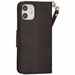 Glow Co., Ltd. iPhone 12 Notebook Type Case with Strap, Black, Tempered Glass & Stylus Pen Included 407-1-03
