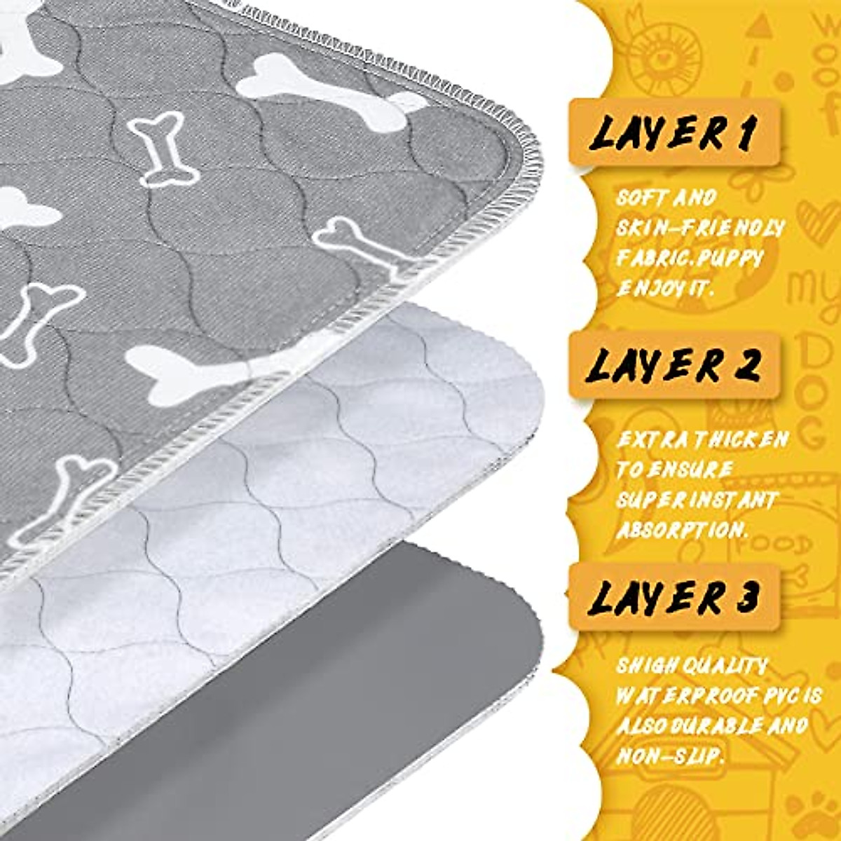 6pack Washable Pee Pads for Dogs 24 x 16 Inch Reusable Puppy Pads, High Urine Absorption Waterproof Puppy Pad Reusable Potty Pads for Dogs Whelping Potty Training