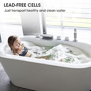 Deck Mount Roman Tub Faucet Set, Waterfall High Flow Chrome Bathtub Faucets, 12-15.7in Widespread, Deck Mount Tub Faucet with Valve, 5 Holes Bath Tub Faucet Set,14GPM@60PSI,with Handheld Shower