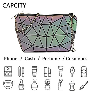 JOBEDE Holographic Laser Shoulder Bag, Geometric Hard Lattice Purses Handbags Reflective Envelope Handbag Luminous Purses Crossbody Bag Tote for Women