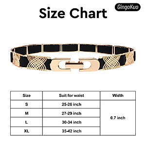 gingokuo Women Dress Belts Elastic Stretch Waist Belts for women Dresses with Gold Buckle wave Suit for waist 30-36
