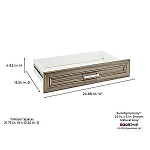 ClosetMaid SuiteSymphony Wood, Add On Accessory Shaker Style, For Storage, Closet, Clothes, x 5” Size for 25 in. Units, Natural Gray/Satin Nickel, 25" X 5" Drawer