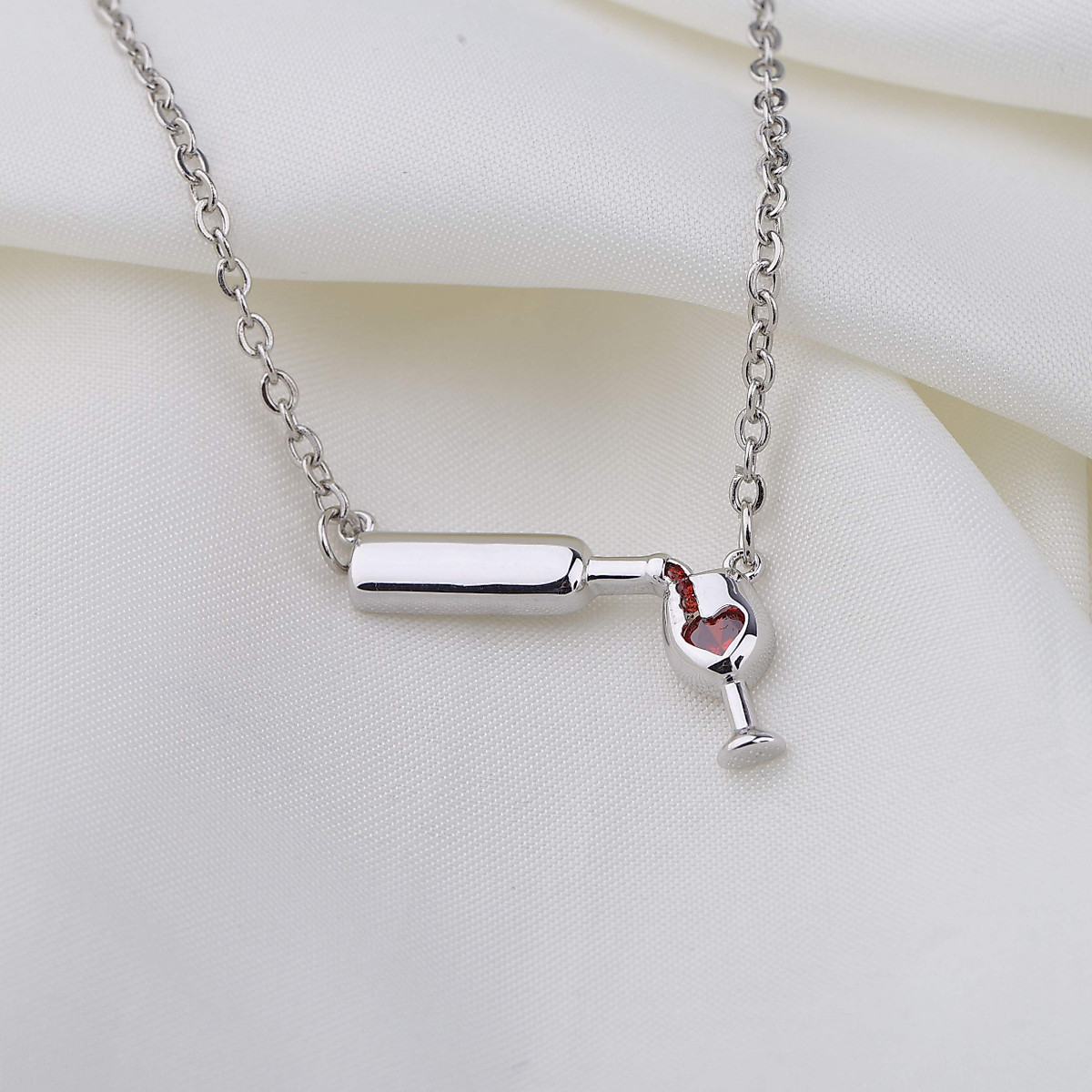 AKTAP Wine Necklace Love Wine Cheers Red Enamel Heart Pendant Necklace Jewelry Gift for Wine Lovers