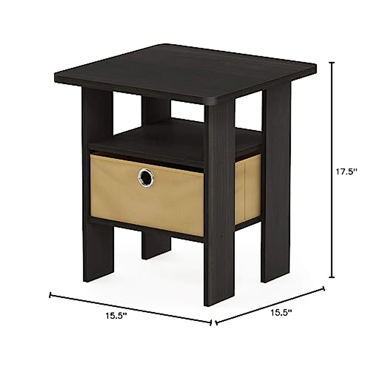 Furinno Andrey End Side Night Stand/Bedside Table with Bin Drawer, 1-Pack, Dark Espresso/Brown