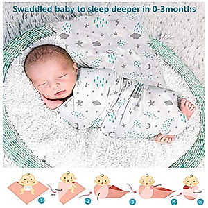 3 Pack Muslin Swaddle Blankets Girl Boy- Muslin Swaddle Blankets Boy - 100% Cotton - Large Size 47x47in - Soft Baby Muslin Blankets- Aqua/Grey Waves, Stars, Clouds, Rain