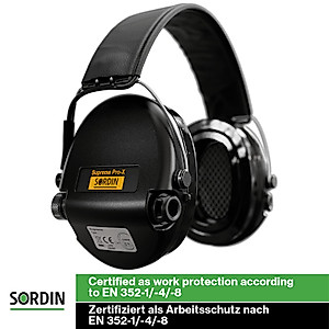 Sordin Supreme Pro-X LED Ear Defenders for Hunting & Shooting - Active & Electronic - Leather Band - Black Ear Muffs