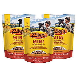 Zuke's Mini Naturals Dog Training Treats, Chicken Recipe, Soft & Tender Mini Dog Treats with Vitamins & Minerals, for All Breed Sizes, 6 OZ Bag (Pack of 3)