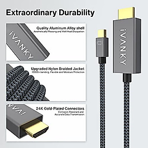 Mini DisplayPort to HDMI Cable,iVANKY Mini DP (Thunderbolt) to HDMI Cable 6.6ft,Nylon Braided,Aluminum Shell,Optimal Chip Solution for MacBook Air/Pro,Surface Pro/Dock,Monitor,Projector and More-1080P