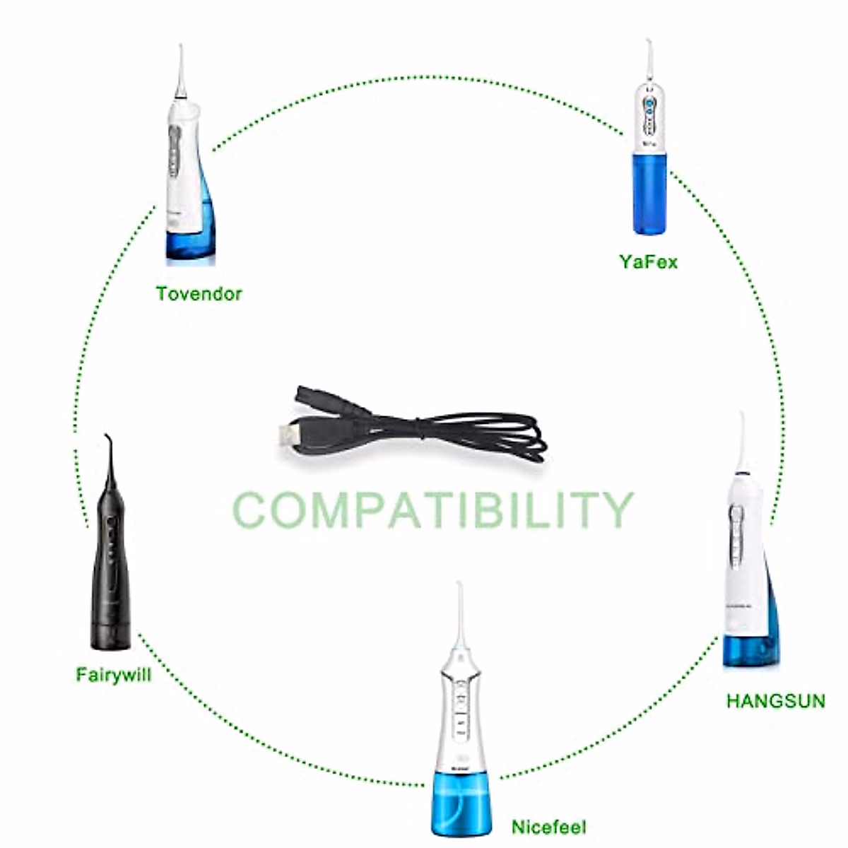 Charger fit for Nicwell/Insmart Cordless Water Flosser, USB Charging Cable Cord Replacement Parts 2-Pack - PDEEY