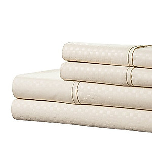 Brushed Microfiber Sheets Set- 4 Piece Hypoallergenic Bed Linens with Deep Pocket Fitted Sheet and Embossed Design by Lavish Home (Champagne, Queen),66-90-Q-C