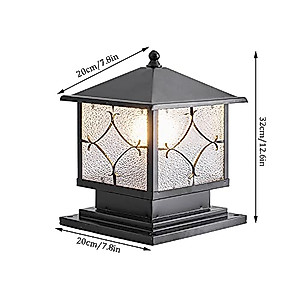 JSBDPHW Outdoor Waterproof Column Light Metal LED Warm Light Post Light Glass Lamp Shade Wall Lawn Courtyard Pillar LampPedestal Light Outdoor Post Light Fixtures