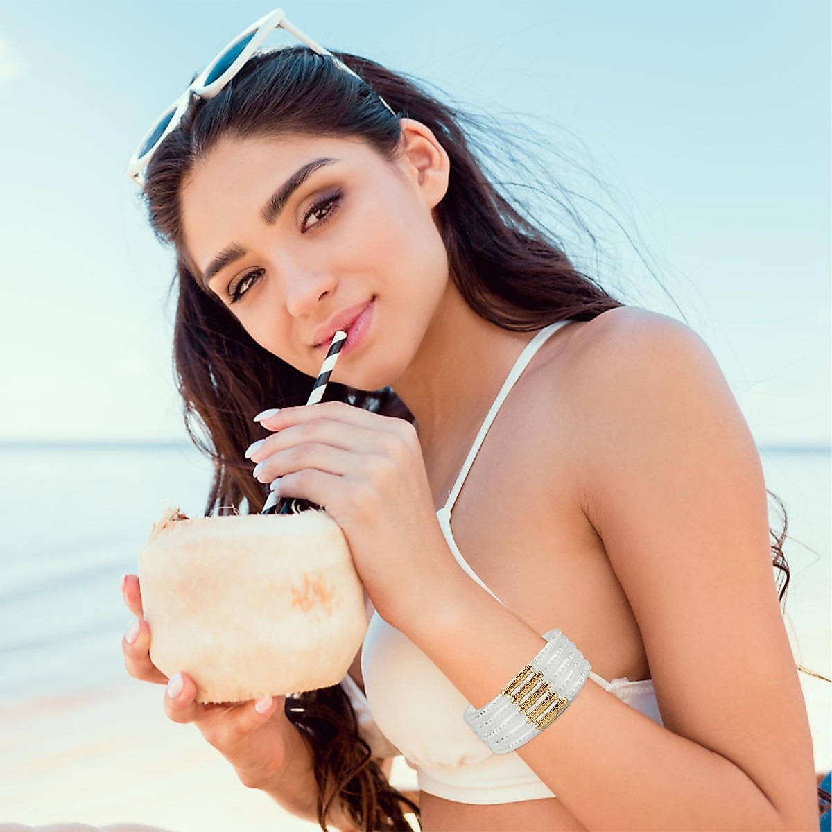 YBMYCM 5PCS Glitter Jelly Bangles Bracelets Set for Women Glitter Filled Jelly Silicone Bracelets