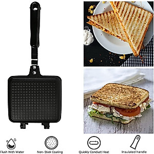 Sandwich Maker, Non-stick Hot Sandwich Maker Panini Grill Pans with Handle Aluminum Flip Pan for Home Kitchen