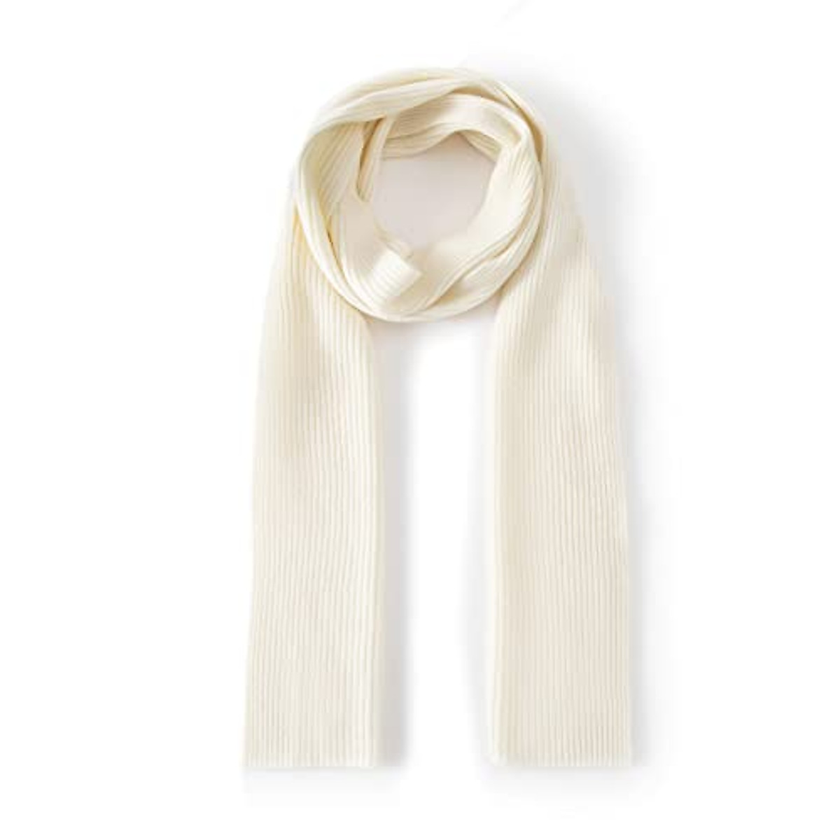 Lallier Cashmere Wool Scarf, Ultra Soft Classic Ribbed Solid Color Winter Scarf for Men and Women with Gift Box, Cream White
