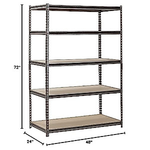 Muscle Rack UR482472PB5PAZ-SV Silver Vein Steel Storage Rack, 5 Adjustable Shelves, 4000 lb. Capacity, 72" Height x 48" Width x 24" Depth