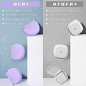 ChezMax Retainer Case 2 Pcs, Silicone Mouth Guard Case with Vent Hoels, Cute Denture Container Braces Holder for Women Kids Men, Portable Travel Aligner Cleaner Case for Invisalign Accessories(Purple)