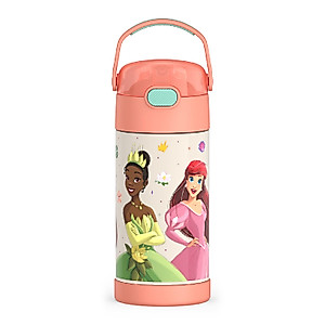 THERMOS FUNTAINER Water Bottle with Straw - 12 Ounce, Princesses - Kids Stainless Steel Vacuum Insulated Water Bottle with Lid