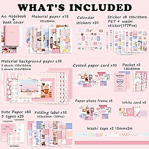 Draupnir Pink Cute Kawaii Aesthetic Scrapbook Kit(348pcs), Bullet Junk Journal Kit with Journaling/Scrapbooking Supplies, Stationery,A6 Grid Notebook with Graph Ruled Pages DIY Gift for Teen Girl