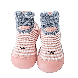 Coerni First Cartoon Animals Non-Slip Baby Elastic Toddler Socks Walkers Infant Shoes Baby Shoes Toddler Boy Sneaker Size 7 (Pink, 18-24 Months)
