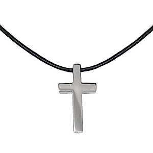 Loralyn Designs Small Simple Stainless Steel Cross Pendant 18 Inch Black Leather Necklace Cord