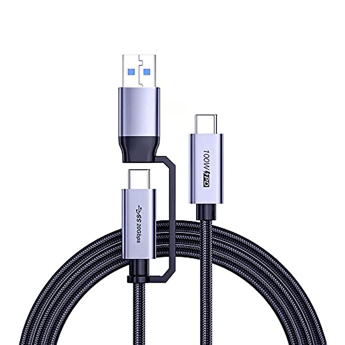 Aftertop 2 in 1 USB C Cable, 6.6FT E-Mark 5A 100W 20Gbps USB3.2 Gen2 Nylon Braided Type-C Fast Charging Data Cable for MacBook Pro/Air iPad Samsung Galaxy S22 S21 S20 Note 10 and More