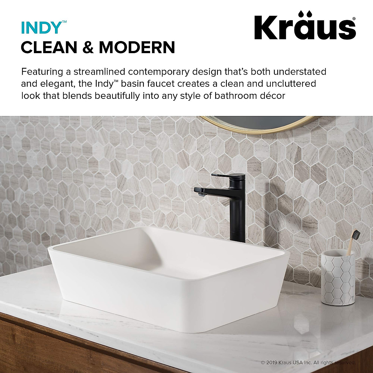 Kraus KVF-1400MB-PU-10MB Indy Single Handle Vessel Bathroom Faucet and Pop Up Drain, Matte Black