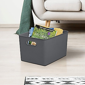 Superio Ribbed Collection - Decorative Plastic Open Home Storage Bins Organizer Baskets, X-Large Grey (6 Pack) Container Boxes for Organizing Closet Shelves Drawer Shelf 22 Liter/23 Quart