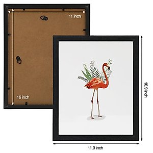 NAOKBOEE 11x16 Picture Frame in Black - Horizontal and Vertical Formats for Wall - Composite Wood with Shatter Resistant Plexiglass