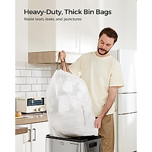 SONGMICS Trash Bags for 12-14.5 Gallon (45-55L) Trash Cans,80 Count Drawstring Kitchen Garbage Bags, Pre-Separated, Liner Code 055A01, 2 Rolls,White UKRB055A02