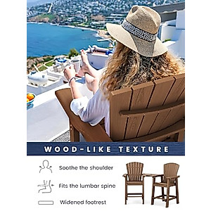 KINGYES Embossed Balcony Chair, Tall Adirondack Chair Set of 2 Outdoor Adirondack Barstools with Connecting Tray, High Airondack Chair with Wood Grain, Brown