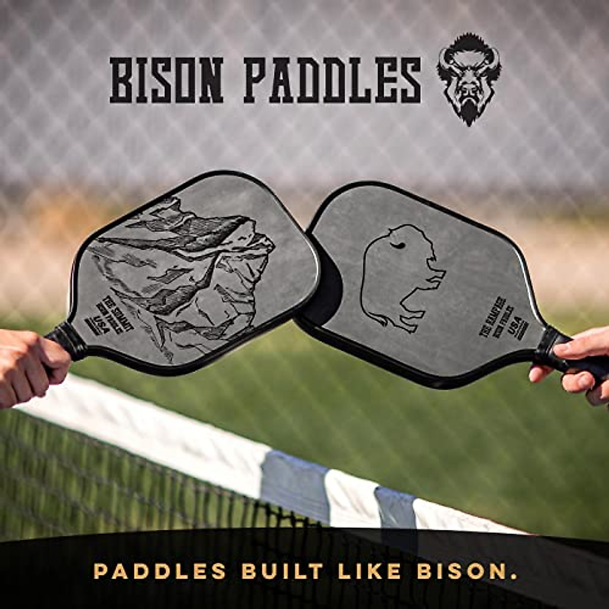 Bison Paddles: Carbon Fiber Pickleball Paddle - Raw Toray T700 Surface Provides Maximum Ball Spin | Elongated or Widened Pickleball Racket Shapes Available - Neoprene Cover Included