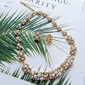 LadayPoa BE Pearl Gold Plated Simple Elegant Bridal necklace earring Jewelry Sets Kit Gift BP(Gold & White pearls)