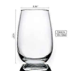 CZUMJJ Stemless Wine Glasses Set of 12 Clear Red White Wine Glass for Party, Wedding, Anniversary - 13 Oz