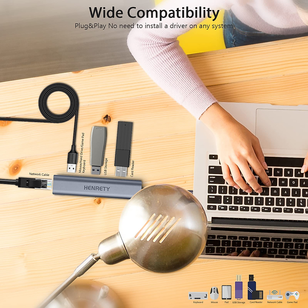 USB to Ethernet Adapter, 4-in-1 Portable Data Hub USB Splitter USB 3.0 Expander with RJ45 Gigabit Ethernet LAN Network Adapter Support Windows 10,8.1,Mac OS, Surface Pro,Linux,Chromebook and More