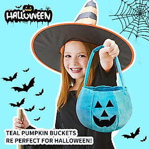 YIQTAO Halloween Teal Pumpkin Reusable Fabric Trick or Treat Buckets - jack O Lantern Bucket- Large Halloween Basket - Halloween Plush Candy Bags –Halloween tote bags