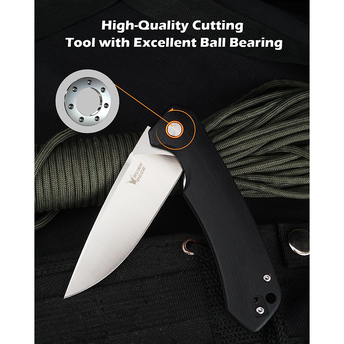 Rush Deer Pocket Knife: Folding Knife with 4" D2 Steel Blade and G10 Handle, EDC Knife with Pocket Clip.Ideal for Camping, Fishing and Survival,Gift for men women