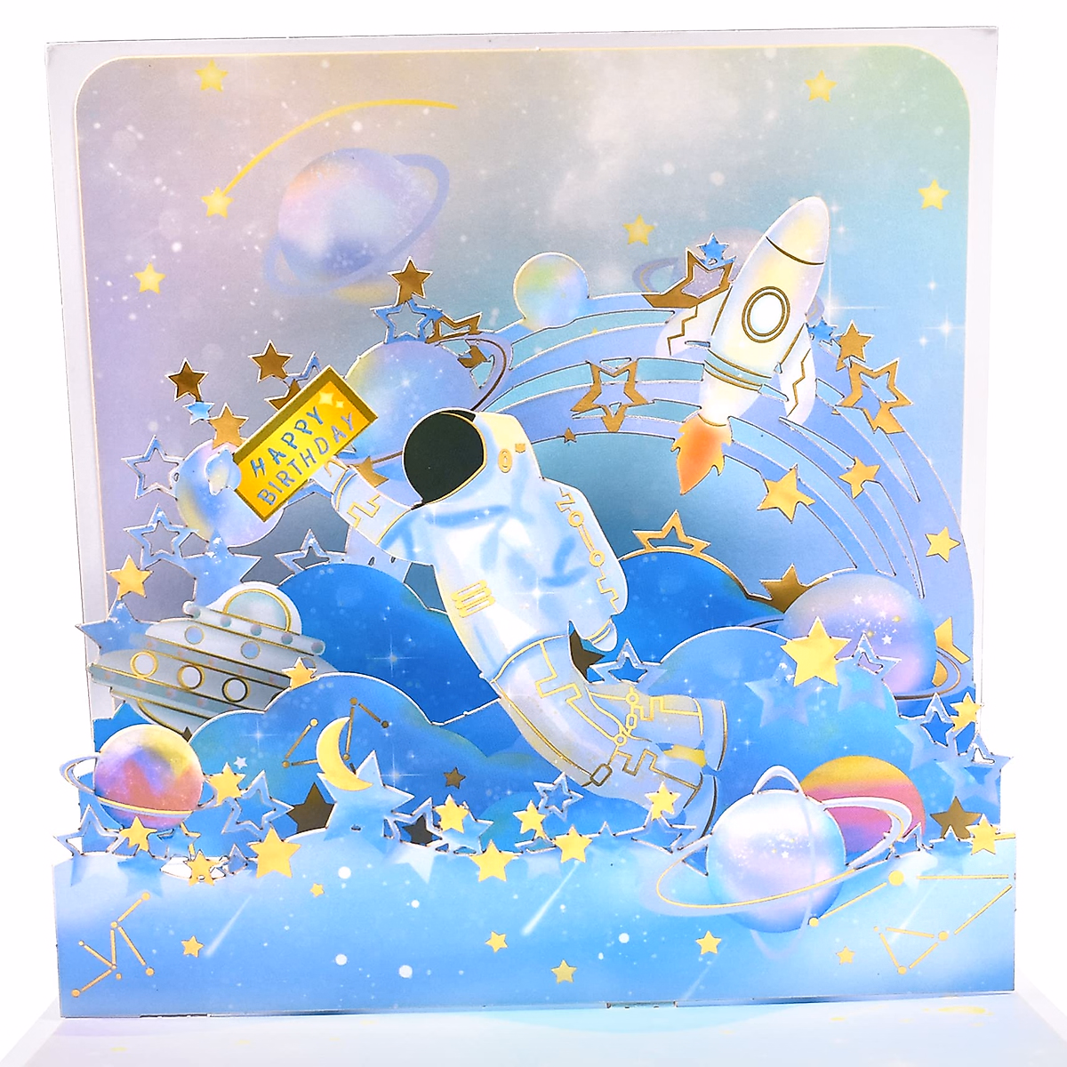 GREETING ART Happy Birthday Pop Up Card,Spaceman Birthday Pop Up Card,Astronaut Birthday Card,Space Shuttle Birthday Card, Astronaut Card, Space Card,Kids &Adults Pop Up Birthday Card