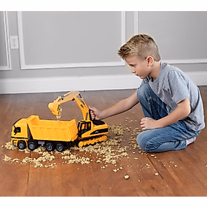 Toy To Enjoy Construction Toys - Excavator & Dump Truck Toy for Kids (Set of 2) – Moveable Claw & Lifting Back – Garbage Truck & Bulldozer Digger – Construction Vehicles for Boys & Kids