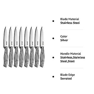 D.Perlla Steak Knives, Micro Serrated Steak Knife Set of 8, High Carbon Stainless Steel Steak Knives Set, Elegant Sharp Kitchen Steak Knife Set, Silver