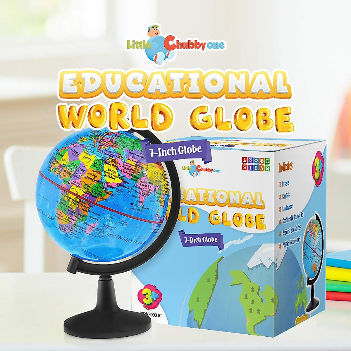 Little Chubby One 7-inch Globe - Educational and Decorative Piece - Assorted Markers for Coloring Spinning Globe Ideal for Learning Geography and Perfect Decor for Kids Room