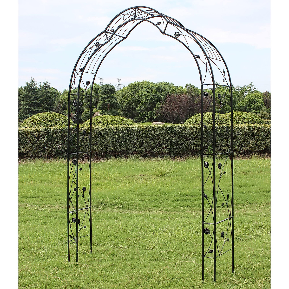 Metal Garden Arch 98.4" H Garden Arbor Trellis Climbing Plants Support Rose Arch Outdoor Lawn Wedding Party Events Archway Black