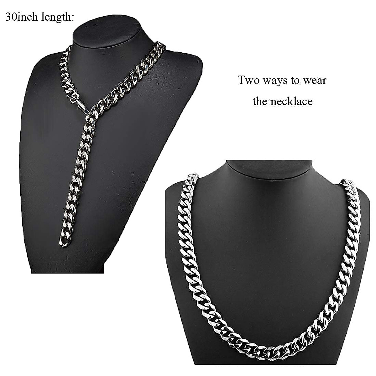 TIASRI Mens Silver Hip Hop Necklace Stainless Steel Miami Cuban Link Chain For Men Xxxten Necklace Rapper Choker(24")