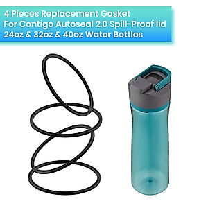 BOSORIO 4 Pack Gaskets Compatible with Contigo AUTOSEAL 2.0 24oz 32oz 40oz Water Bottle, Replacement Rubber Seal Part for Contigo AUTOSEAL Lid, Replacement Silicone O Ring