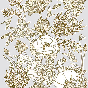 Blooming Wall Elegant Modern Gold Lotus Lily Leaf Peel and Stick Wallpaper Self-Adhesive Prepasted Wallpaper Wall Mural Wall Decor (17.7“x118”, Metallic Gold)