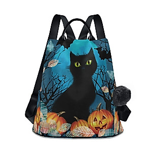 ALAZA Halloween Cat Pumpkin Lovely Women Backpack Anti Theft Back Pack Shoulder Fashion Bag Purse